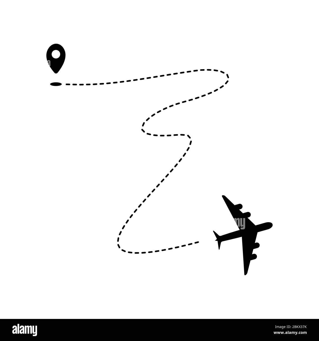 Plane path with start point and dashed route. Travel trek. Black ...