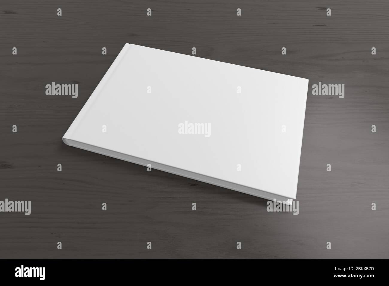 Blank horizontal book cover mock up on black background. Wide angle ...