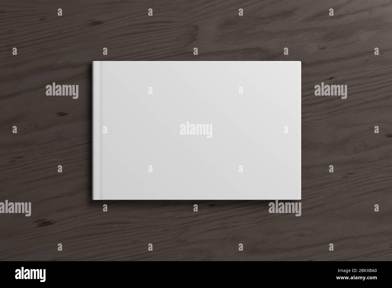 Blank horizontal book cover mock up on black background. View directly ...