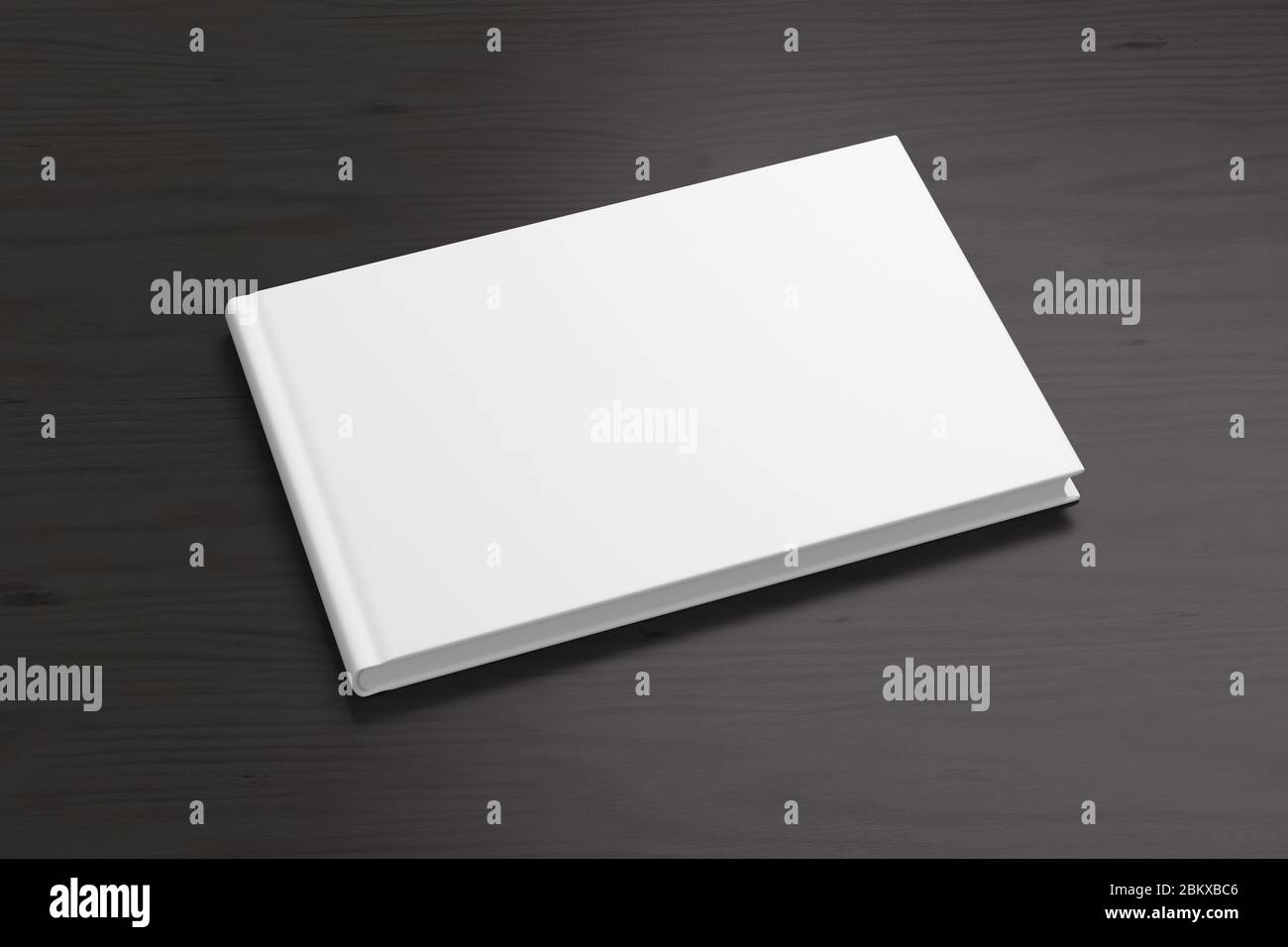 Blank horizontal book cover mock up on black background. Side view ...