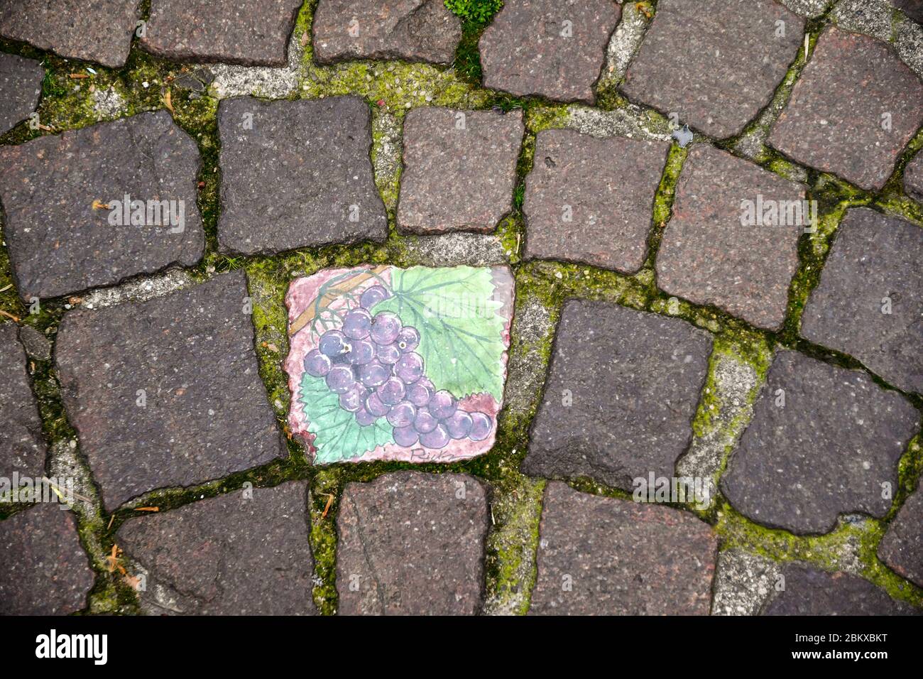 Close-up of a porphyry cubes street pavement in the historic centre of ...