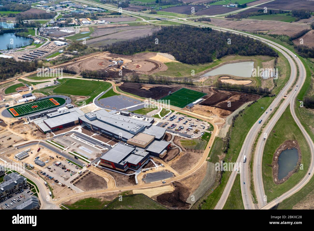 Aerial photograph of the new Verona Area High School, under ...