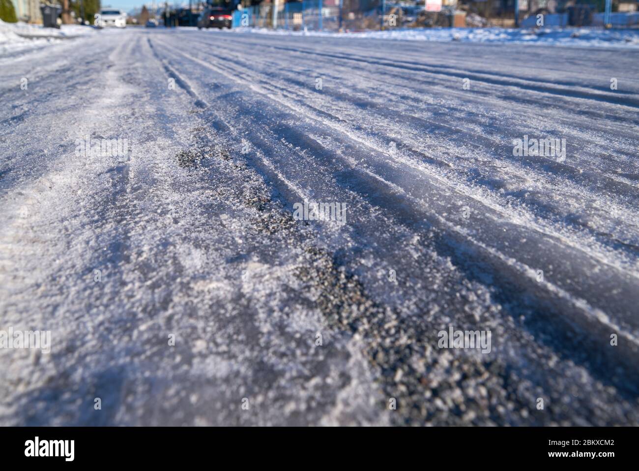 Frozen Slick Road. A hazardous icy, slippery road Stock Photo - Alamy