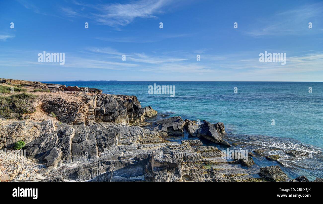 The beach of Ses Covetes amid the global coronavirus COVID-19 pandemic ...