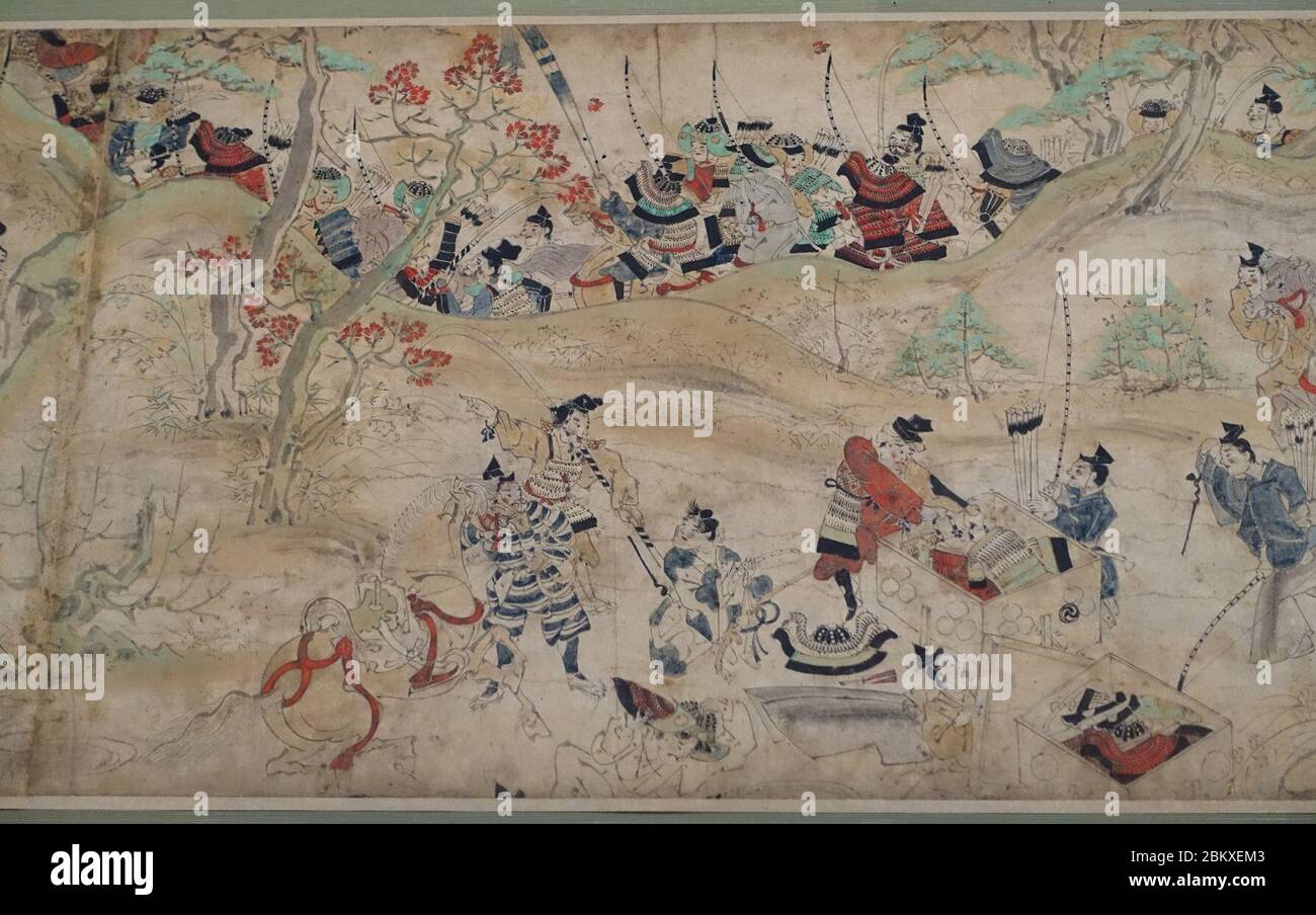 Illustrated scroll of Tale of Warrior Obusuma Saburo, 3 of 5, Japan ...