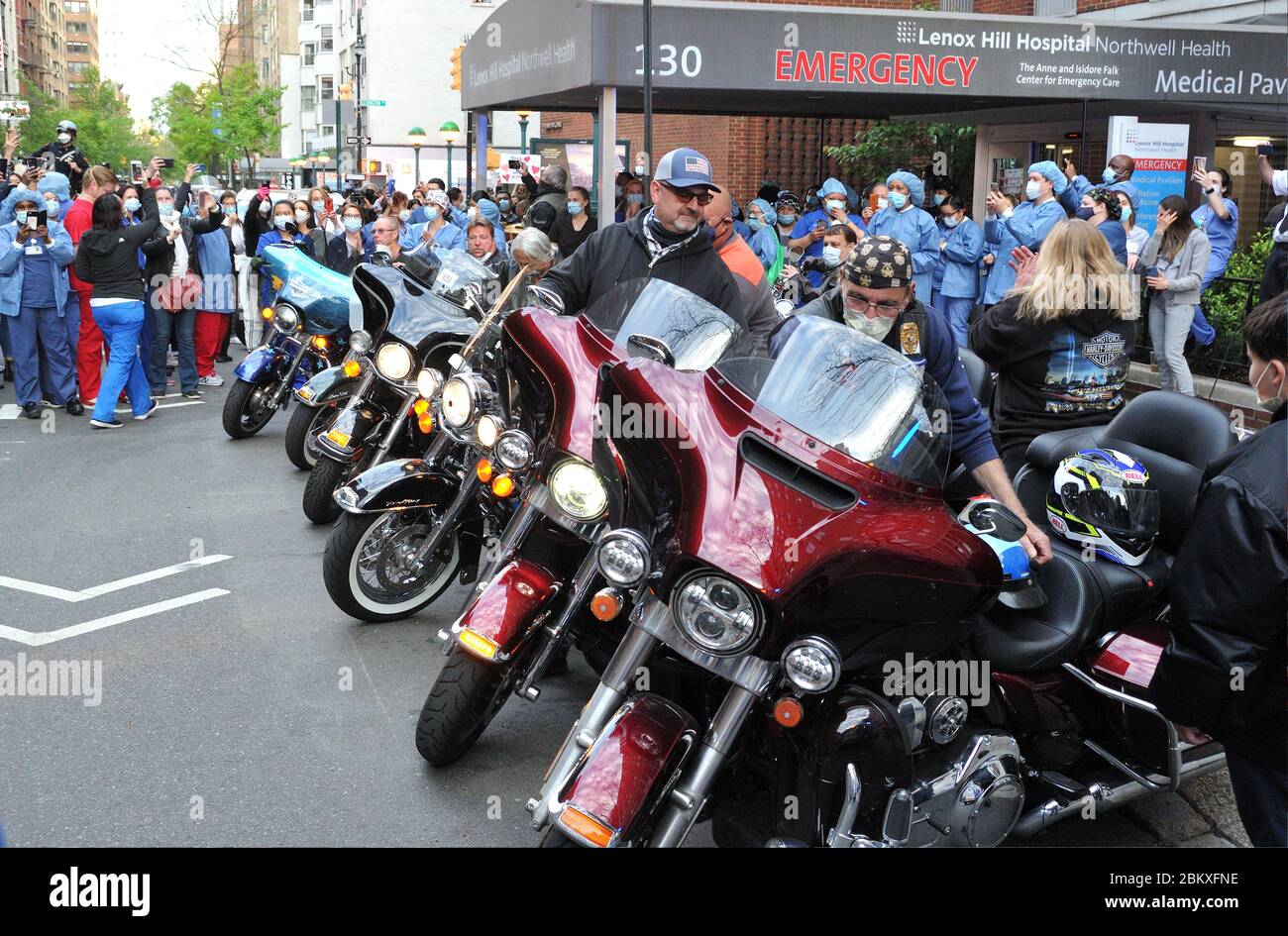 New York, USA. 05th May, 2020. Bikers rev their engines to honor the ...
