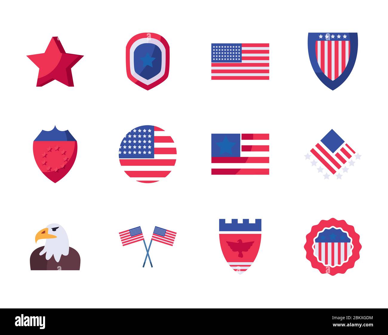 Flat style icon set design, Independence day united states america ...
