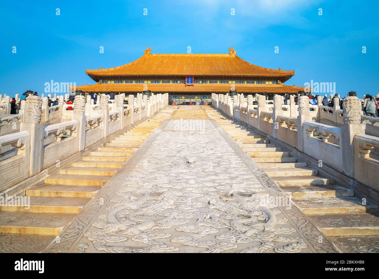 Beijing, China - Jan 9 2020: Dragon and clouds engraved on the main ...