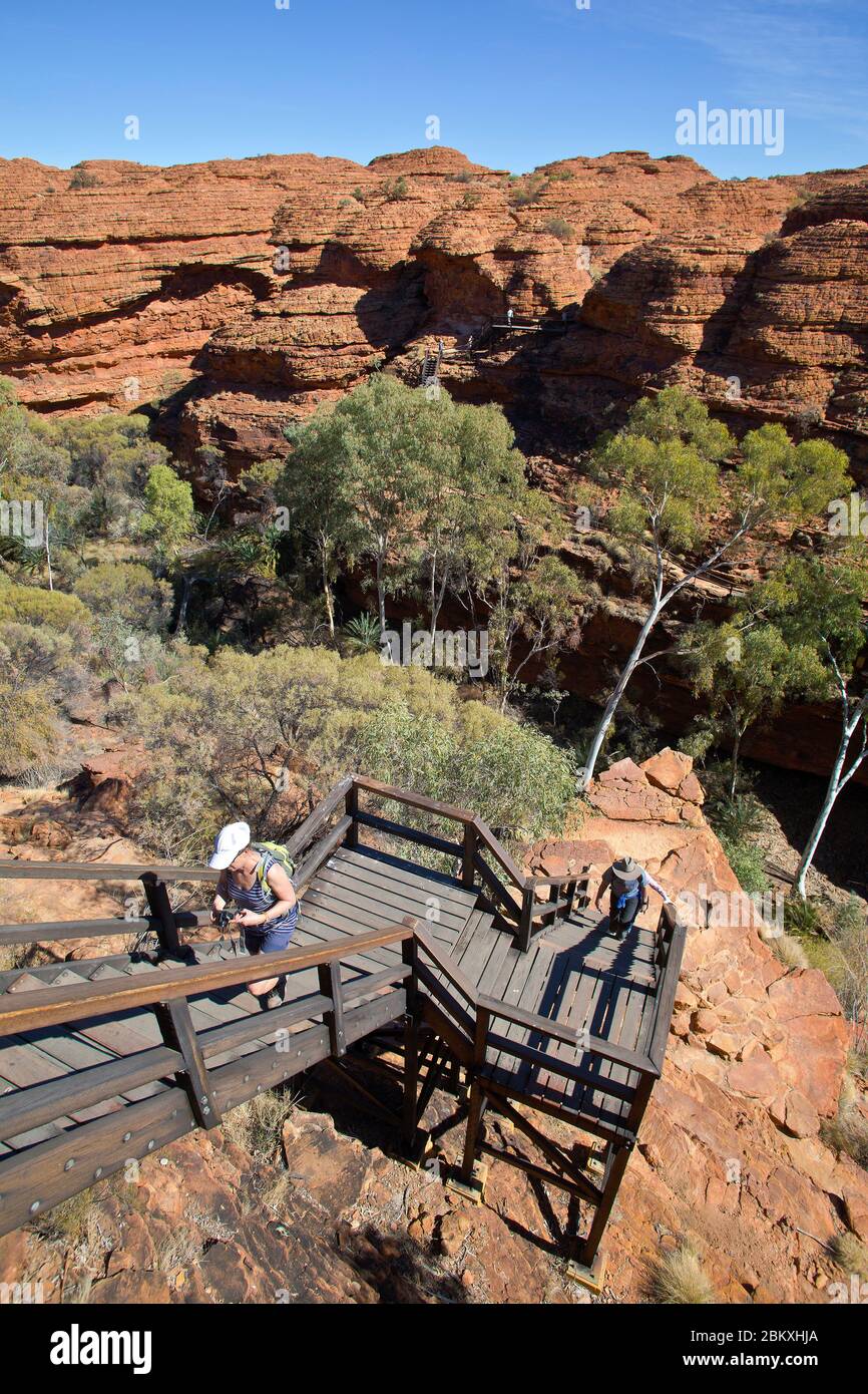 Hikers on the Garden of Eden stairway on the Kings Canyon Rim Walk ...