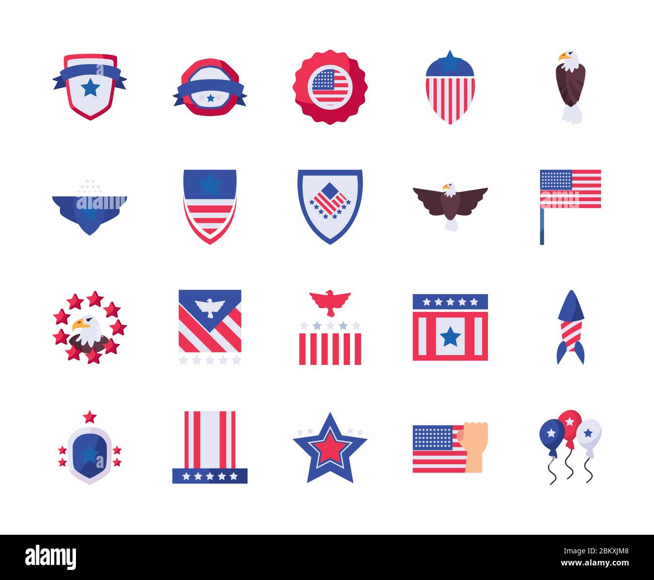 Flat style icon set design, Independence day united states america ...