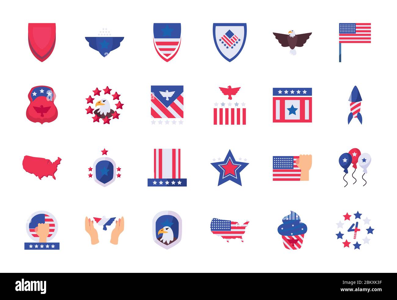 Flat style icon set design, Independence day united states america ...