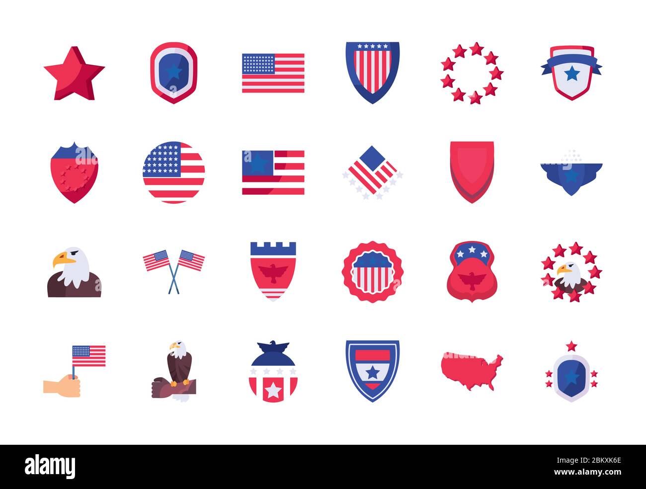 Flat style icon set design, Independence day united states america ...