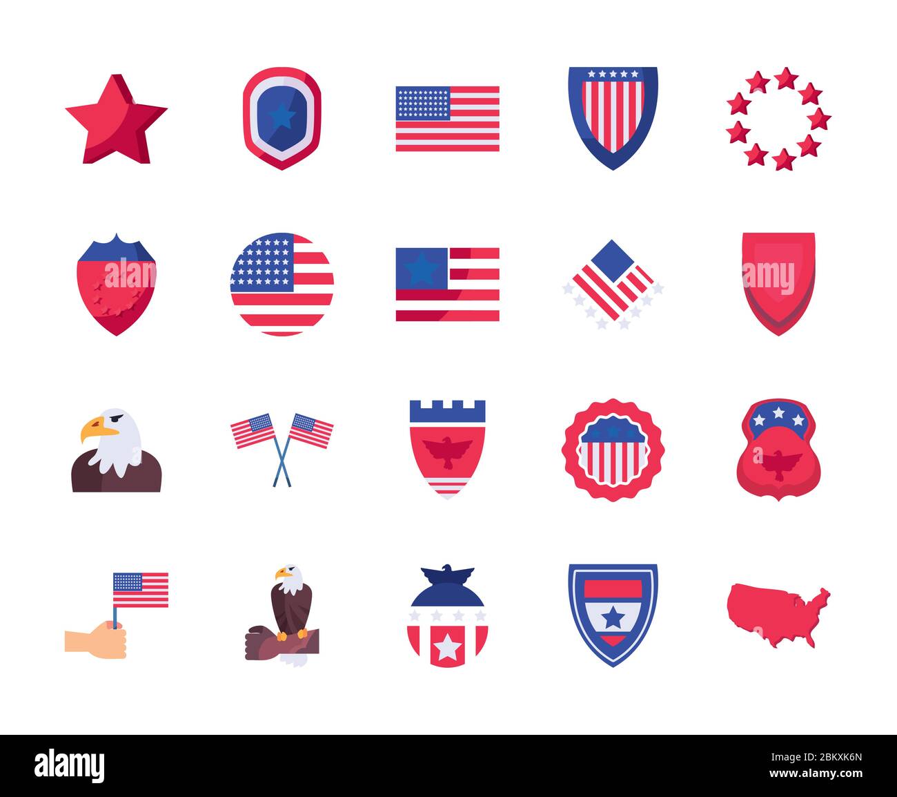 Flat style icon set design, Independence day united states america ...