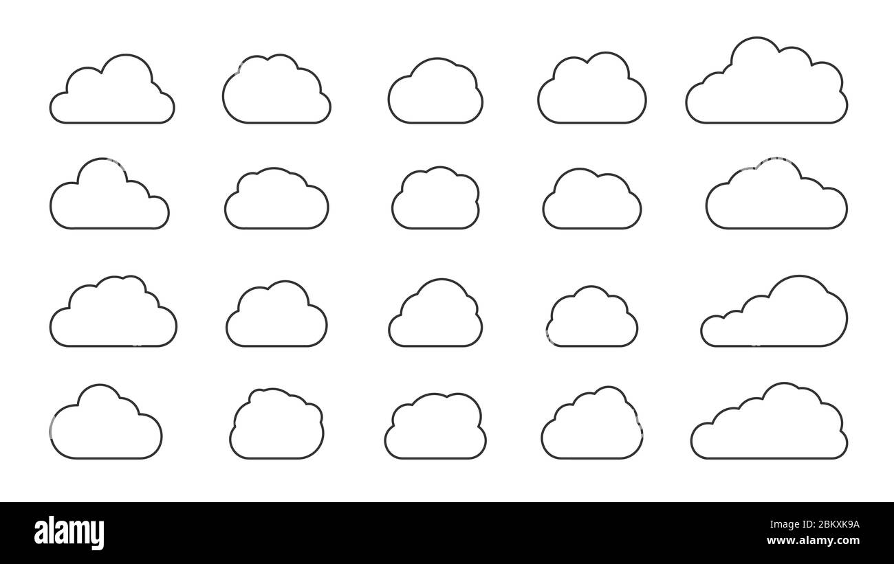 Clouds black outline weather icon set. Empty contour design element of ...