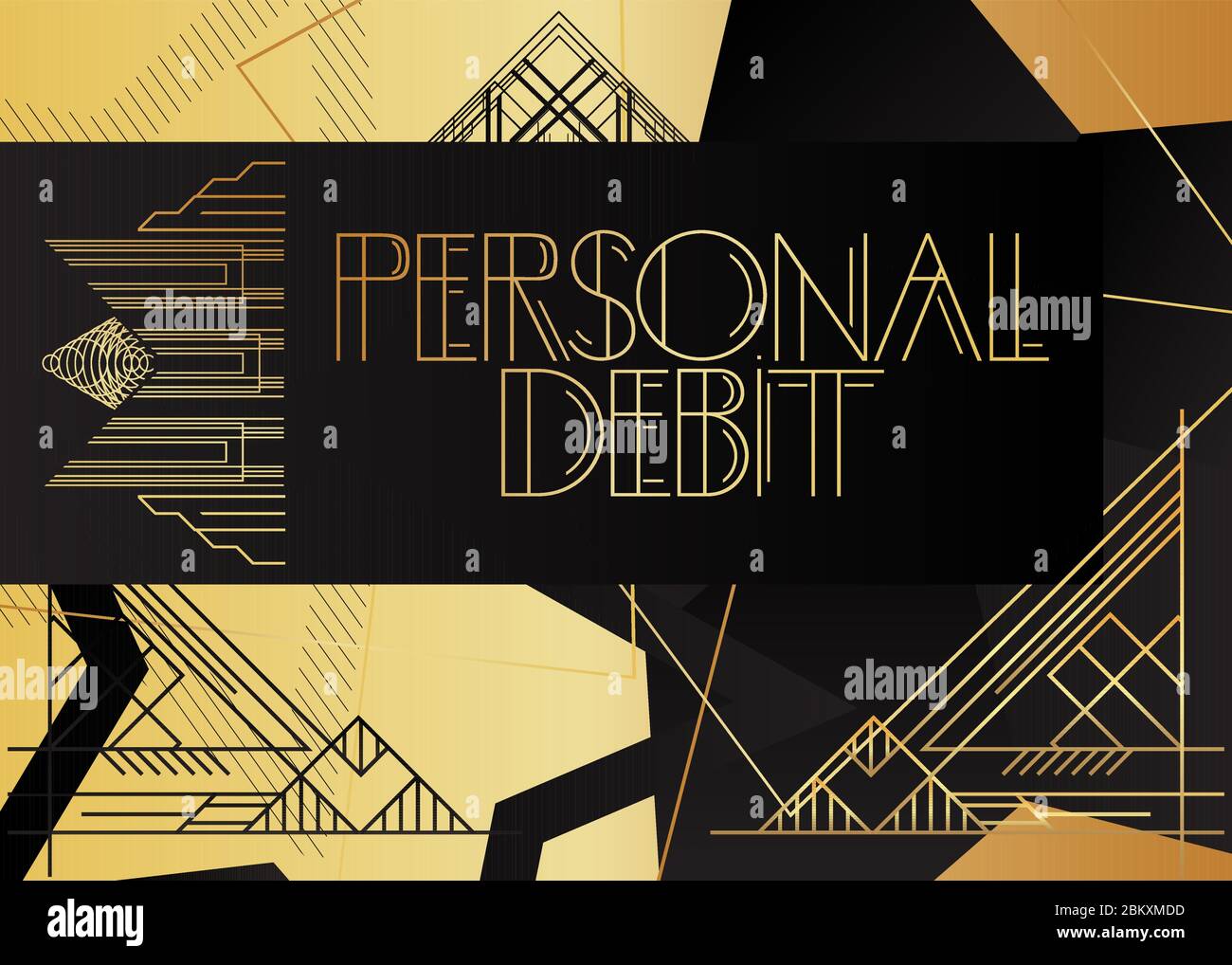 Art Deco Personal Debit text. Decorative greeting card, sign with ...