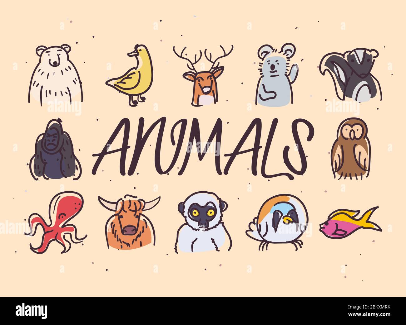 Wild Animals cartoons design, Zoo life and nature theme Vector ...
