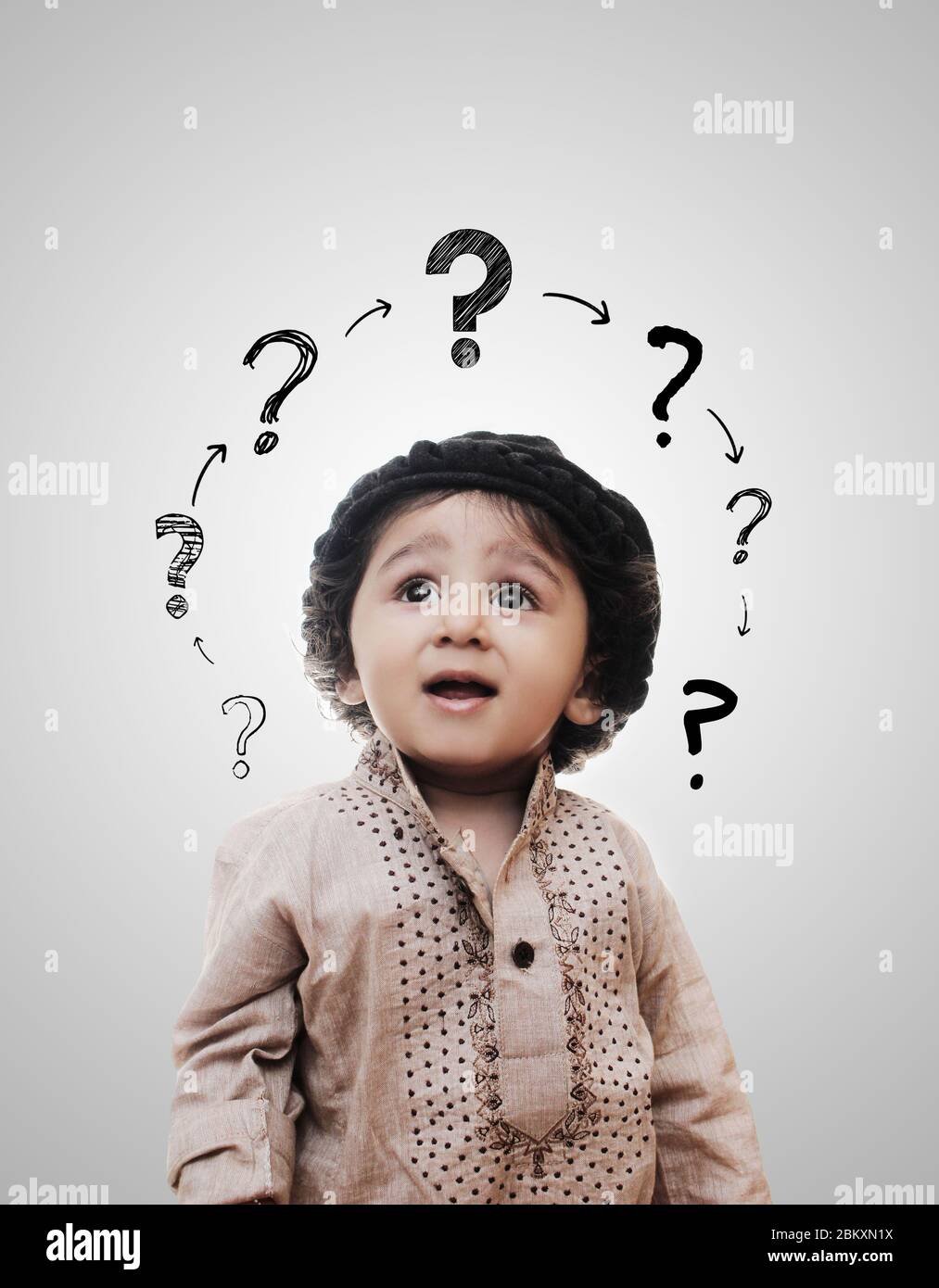 Adorable Intelligent Little Caucasian Boy Thinking While Standing ...