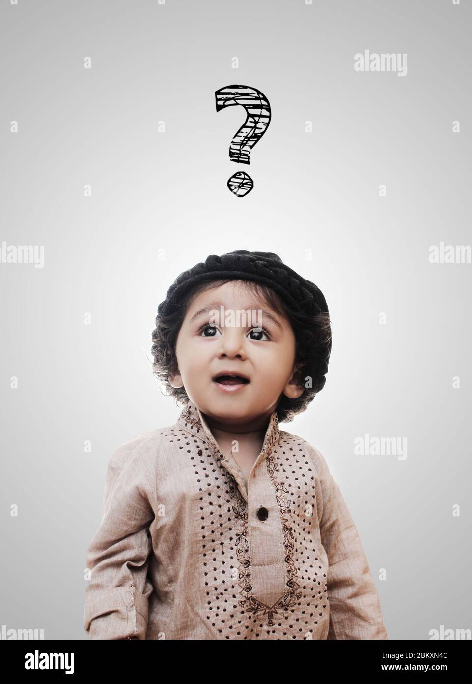 Adorable Intelligent Little Caucasian Boy Thinking While Standing ...