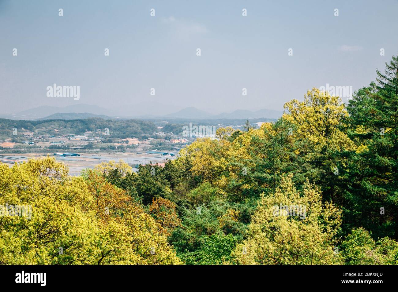 Anseong city panorama view from Jukjusanseong mountain fortress in ...