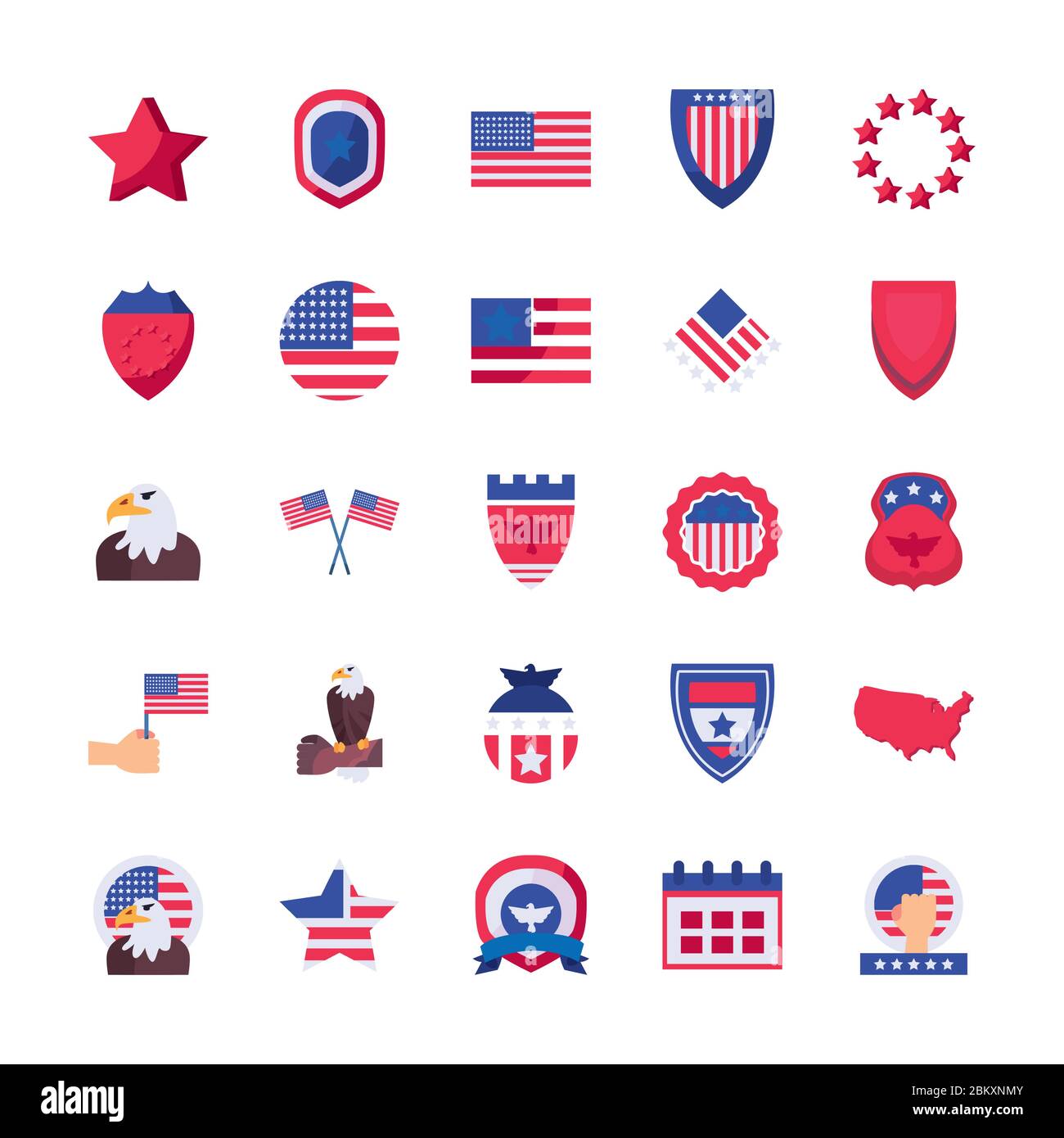 Flat style icon set design, Independence day united states america ...