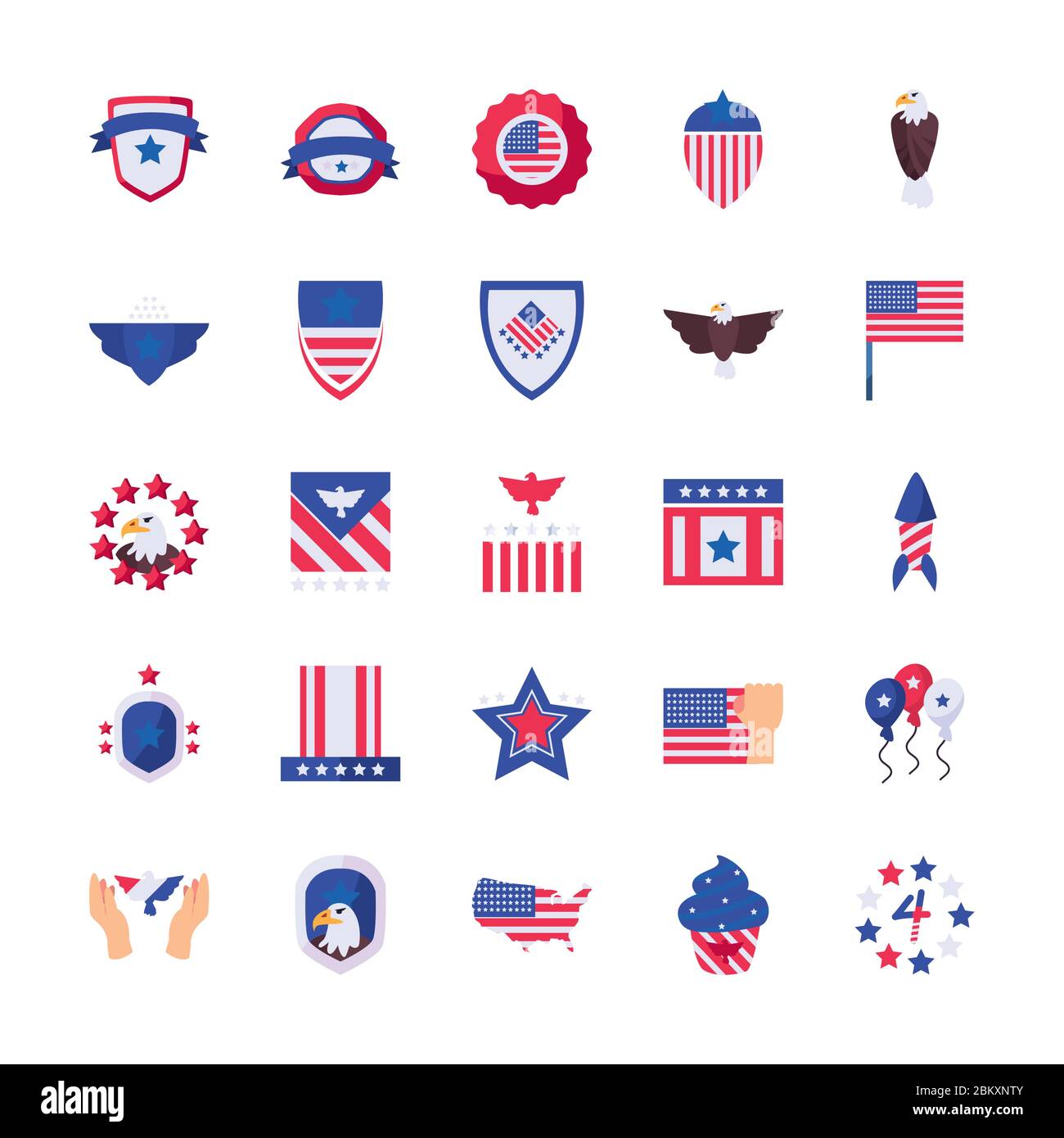 Flat style icon set design, Independence day united states america ...