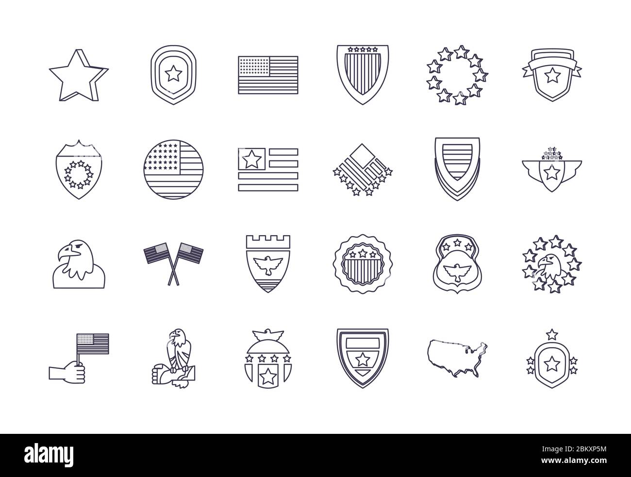 line style icon set design, Independence day united states america ...