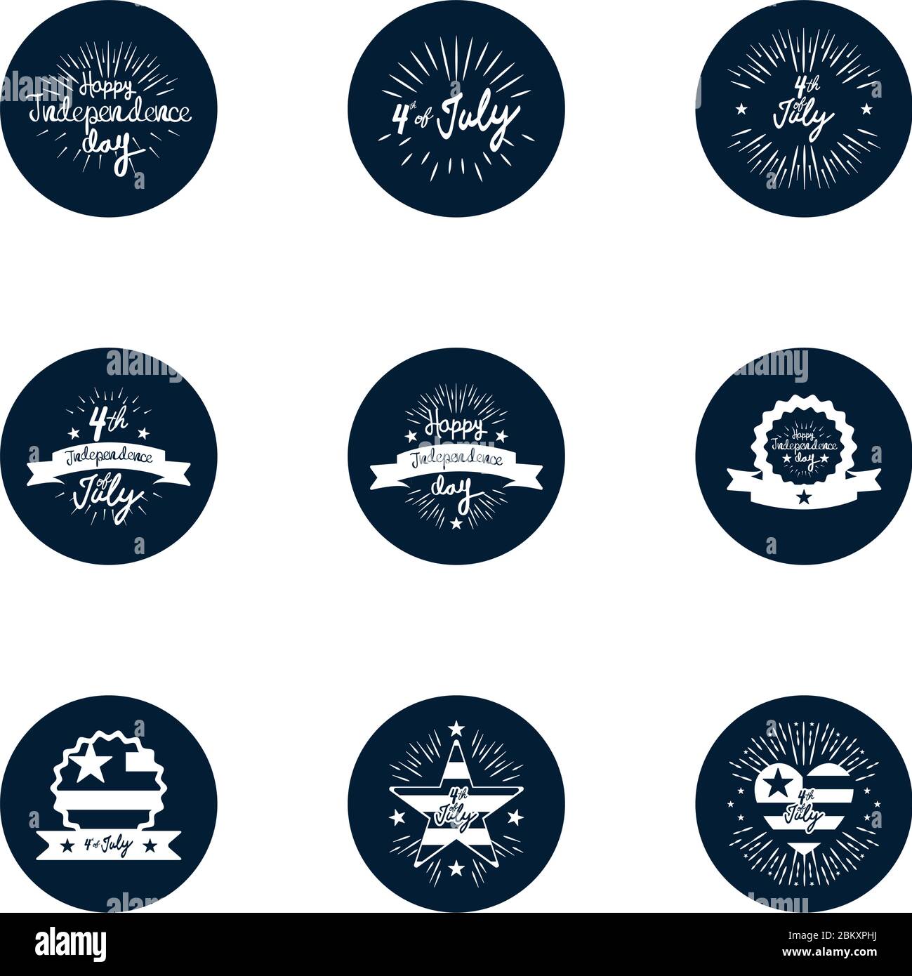 decorative bursts and 4th of july icon set over white background, block ...