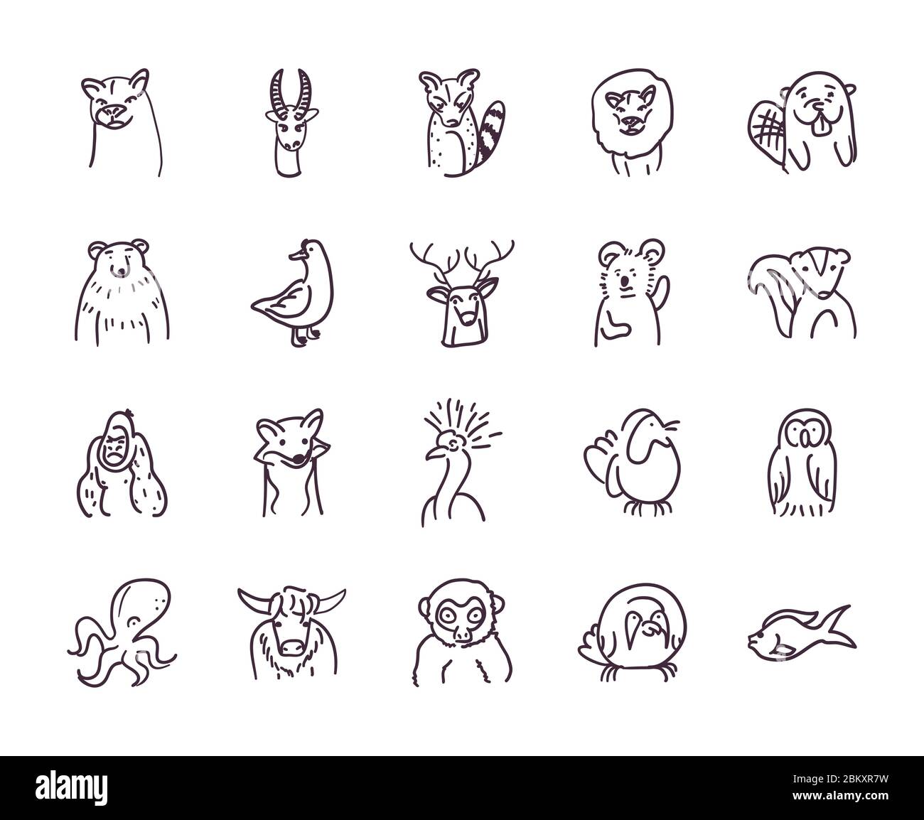 Animals line style icon set design, Zoo and life theme Vector ...