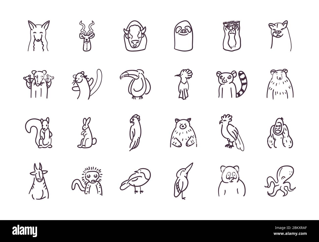 Animals line style icon set design, Zoo and life theme Vector ...