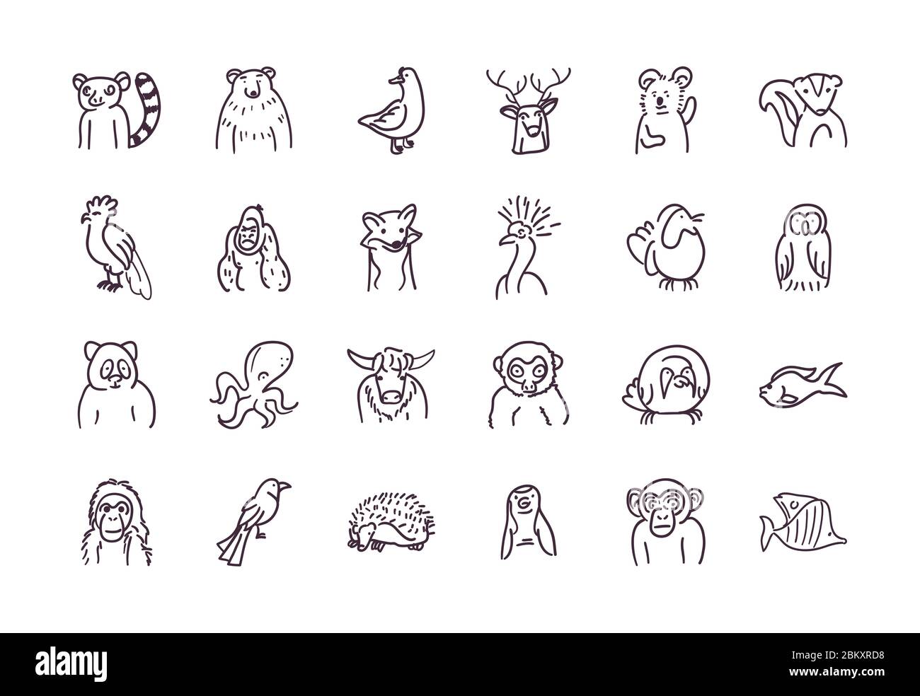Animals line style icon set design, Zoo and life theme Vector ...