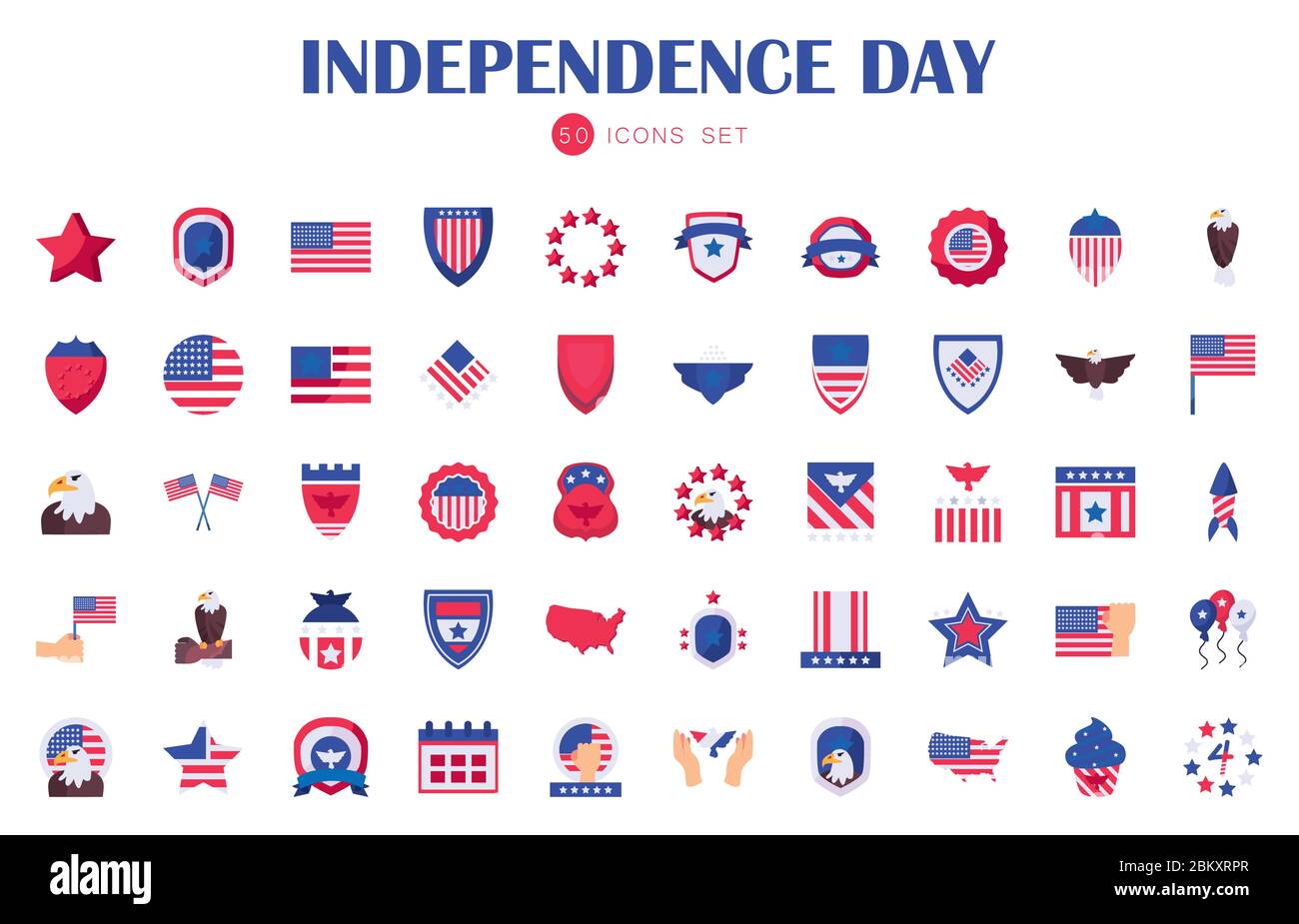 50 Flat style icon set design, Independence day united states america ...
