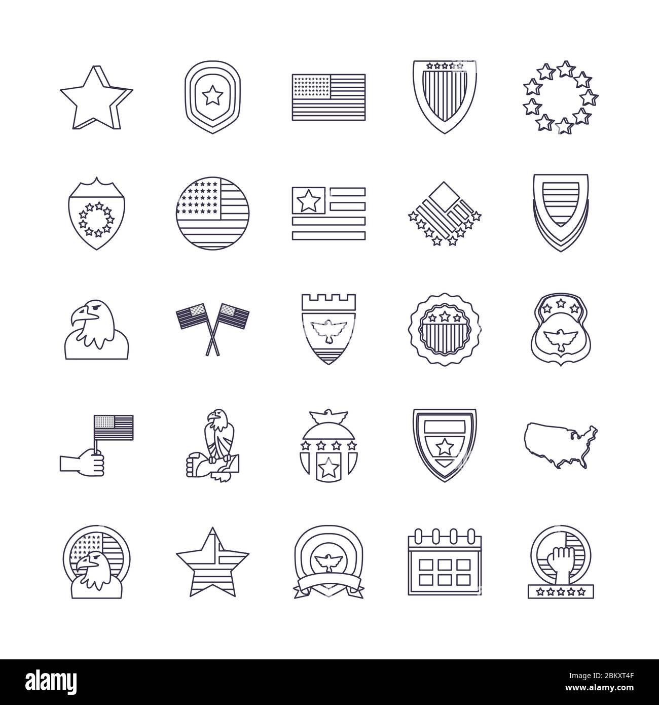 line style icon set design, Independence day united states america ...