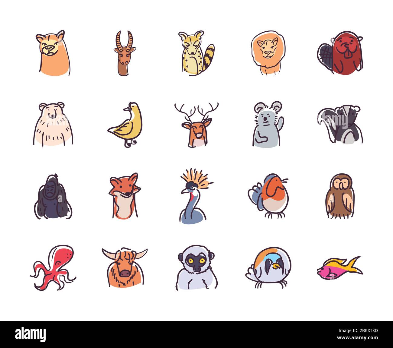 Animals flat style icon set design, Zoo and life theme Vector ...