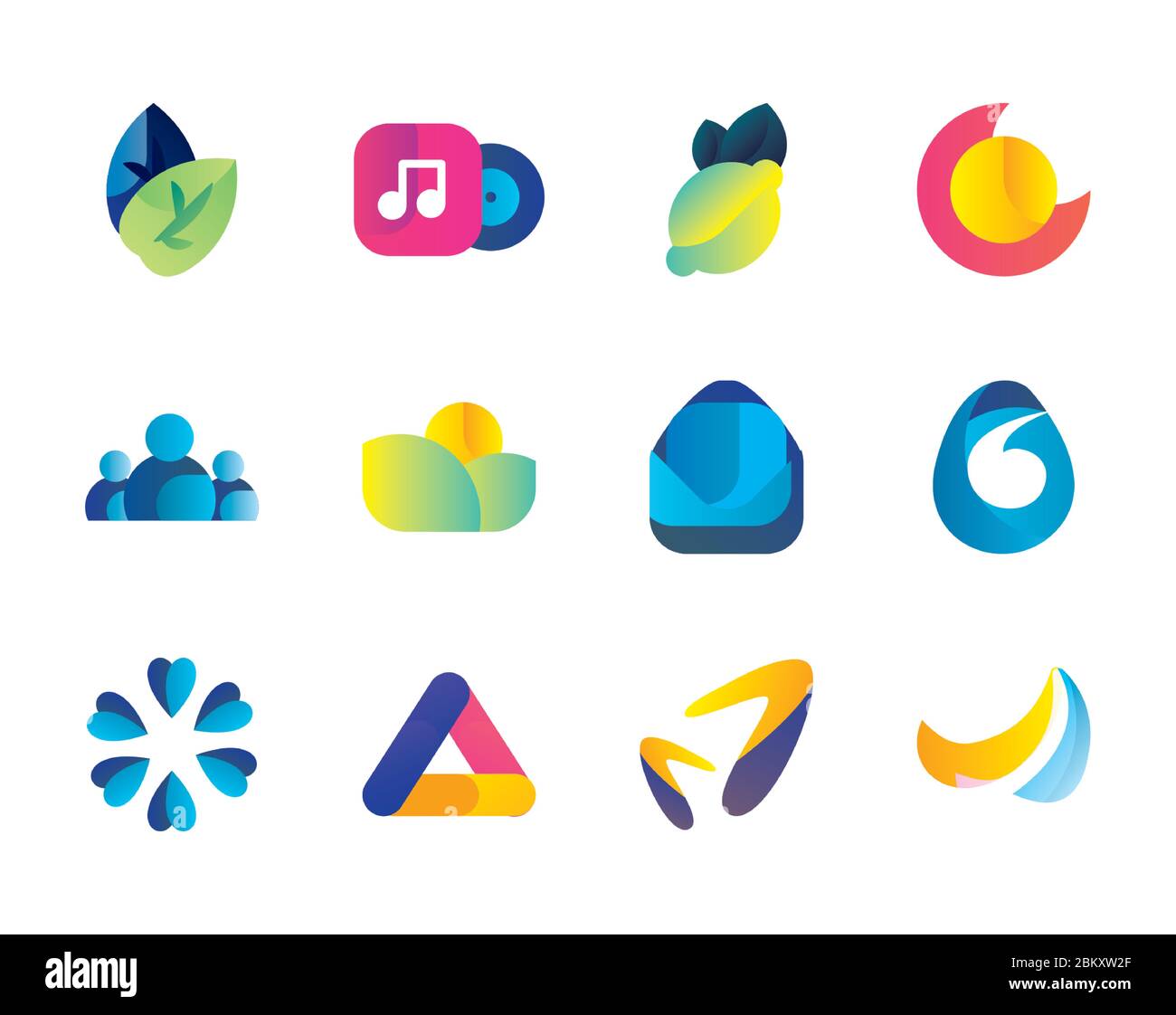 Abstract shapes gradient style icon set design, Logo brand and ...