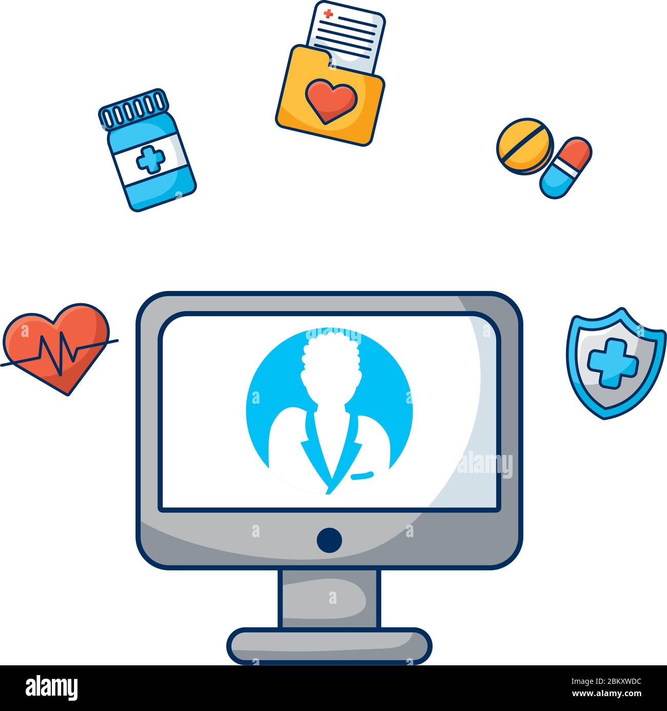 desktop computer with doctor and medical icons Stock Vector Image & Art ...