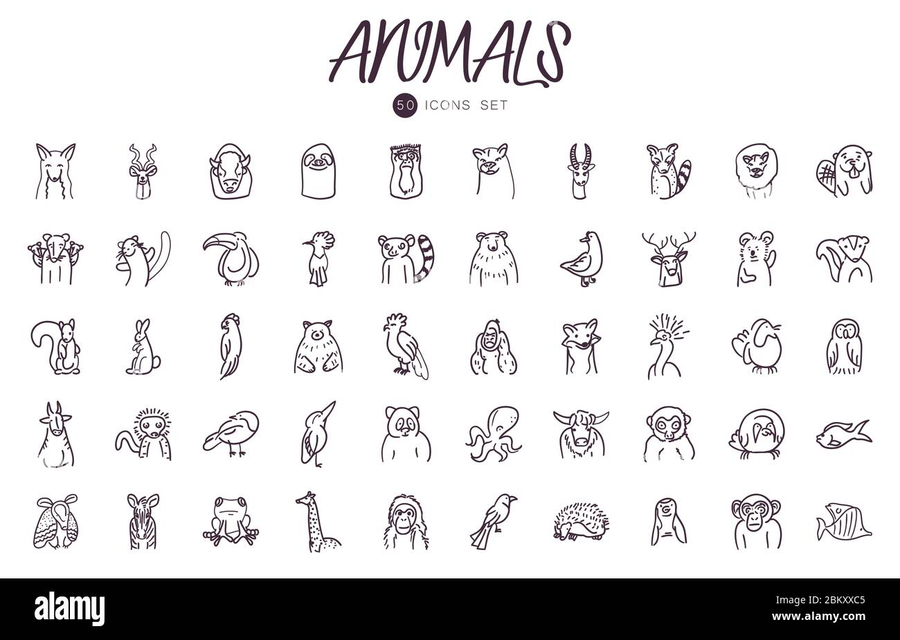 50 Animals line style icon set design, Zoo and life theme Vector ...