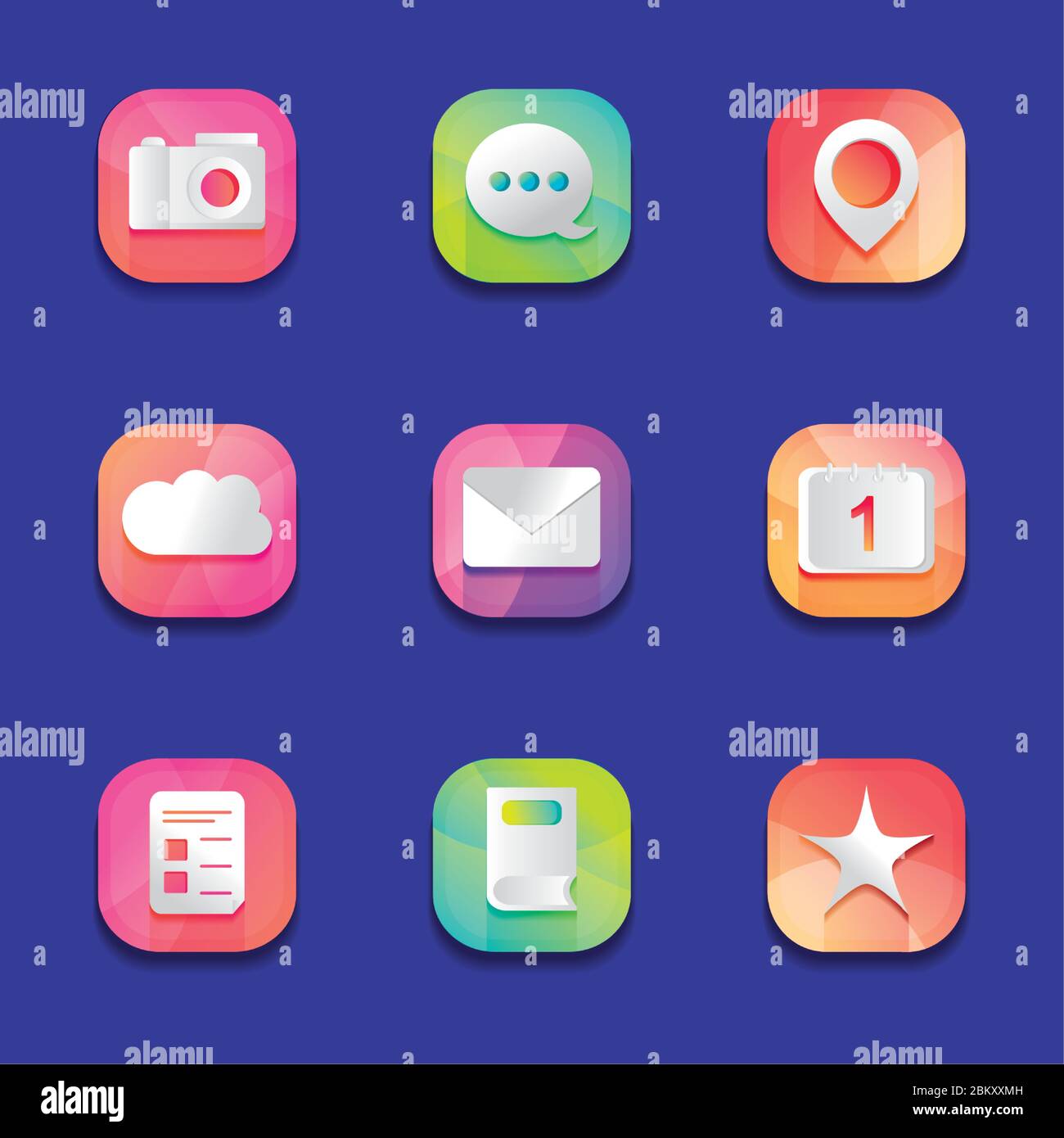 camera and mobile app buttons icon set over purple background, detailed ...