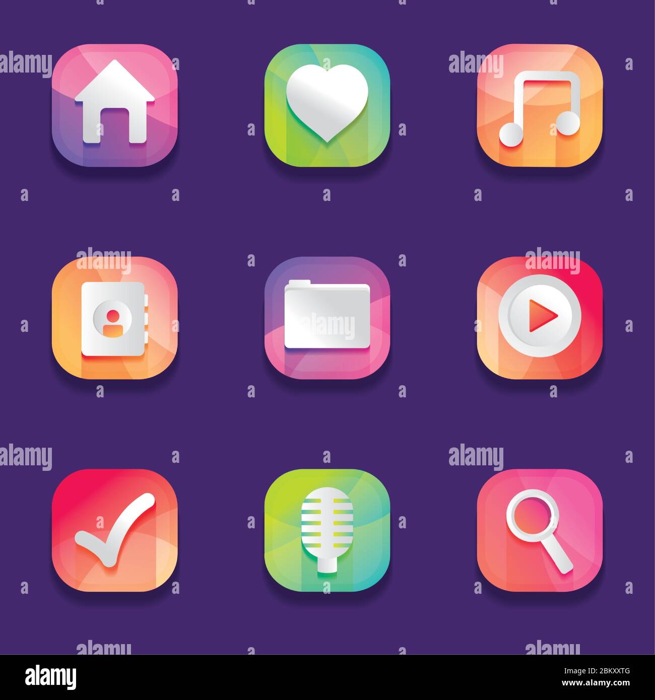 mobile app buttons icon set over purple background, detailed design ...