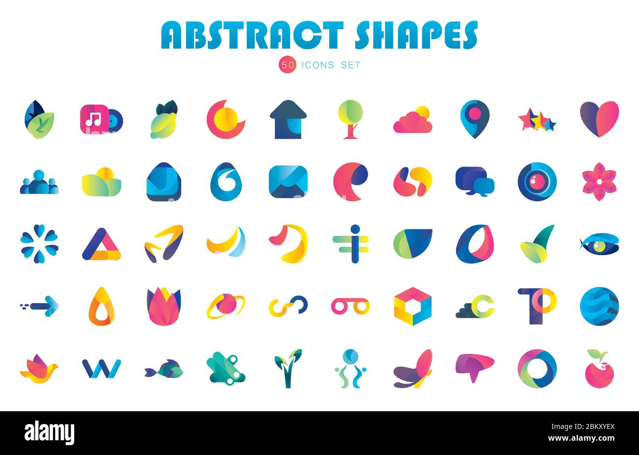50 Abstract shapes gradient style icon set design, Logo brand and ...