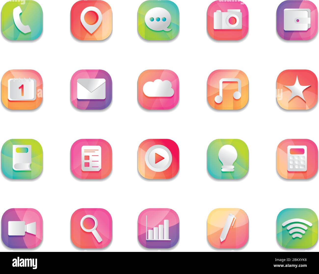 phone and mobile app buttons icon set over white background, detailed design, vector ...