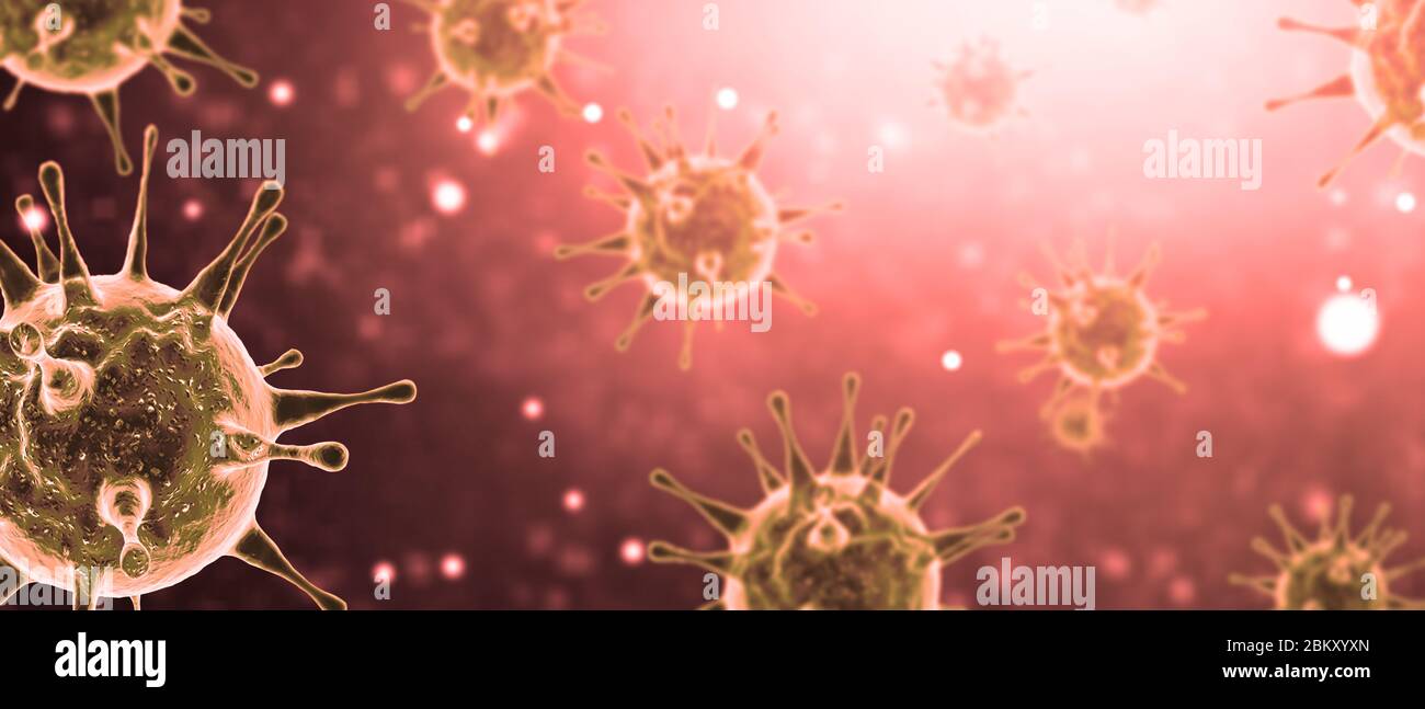 Microscopic view of influenza virus cells. 3D medical illustration ...