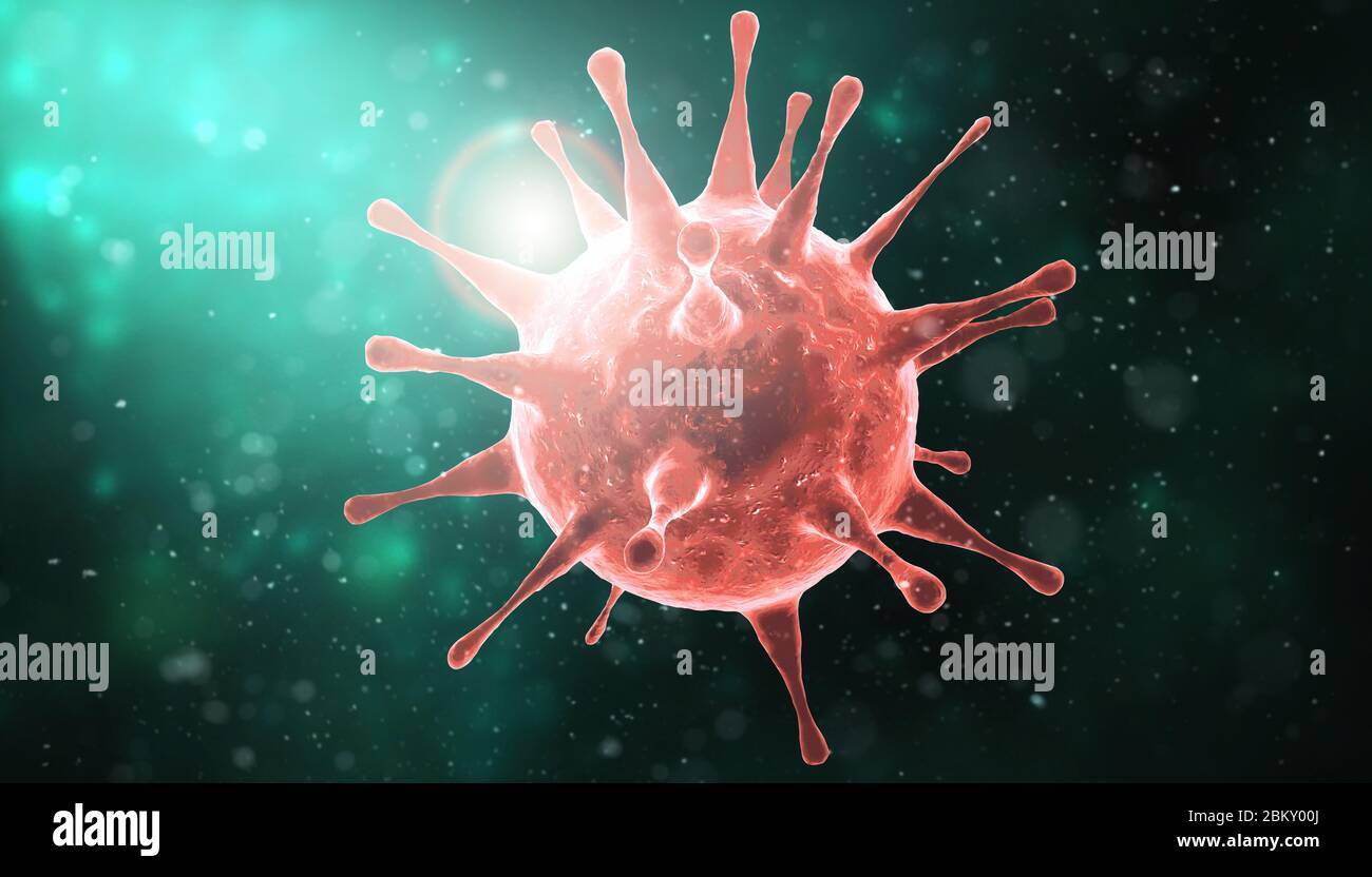 Microscopic view of influenza virus cells. 3D medical illustration ...