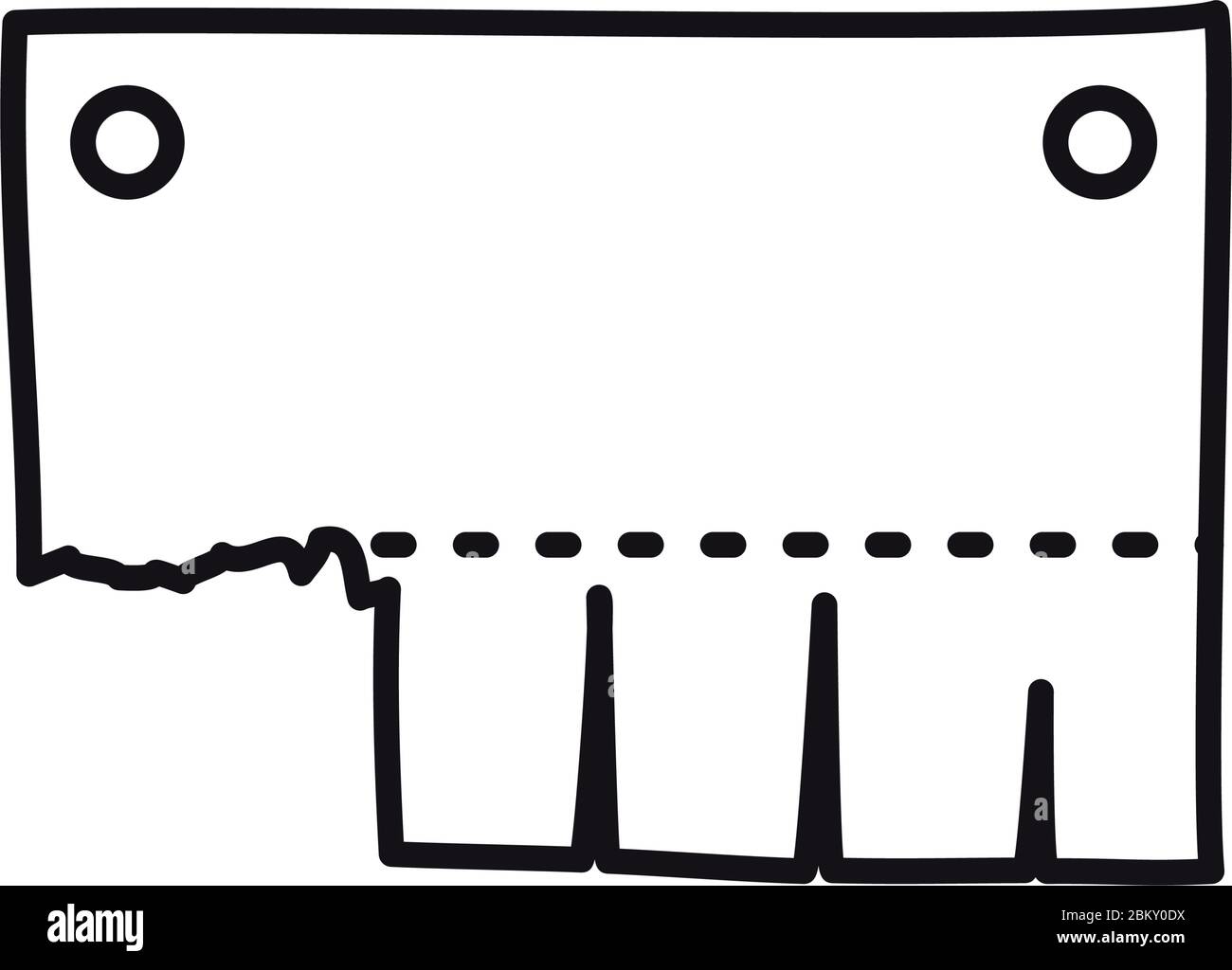 Blank paper with tear off tabs over white background, line style ...