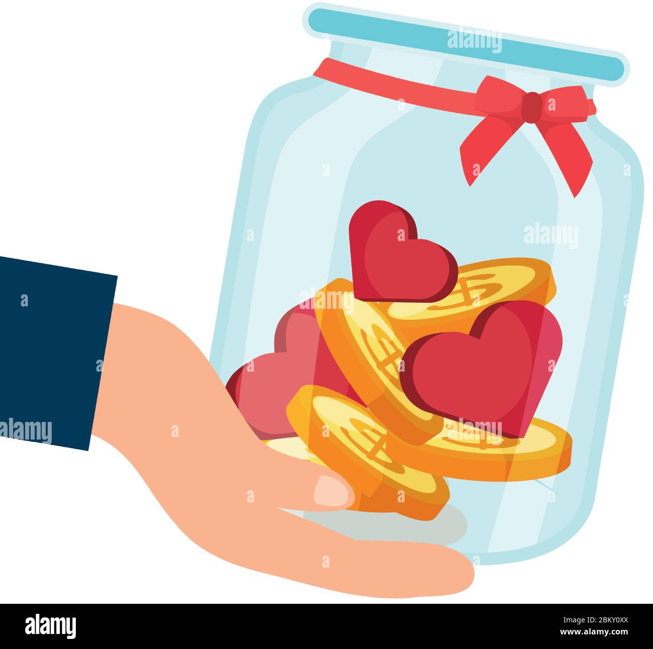 charity donation jar with hearts and coins Stock Vector Image & Art - Alamy