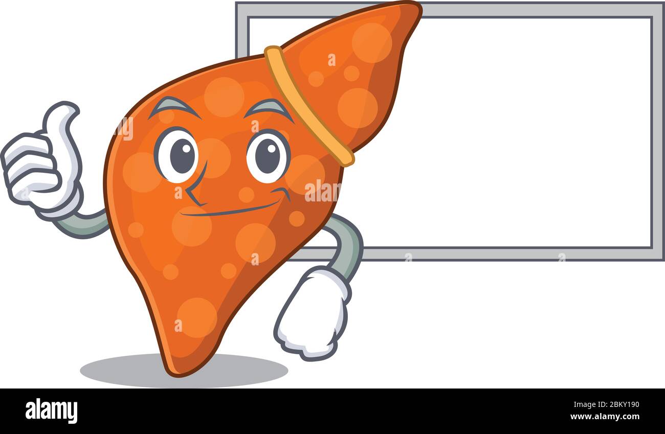 Humorous human hepatic liver cartoon design Thumbs up bring a white ...