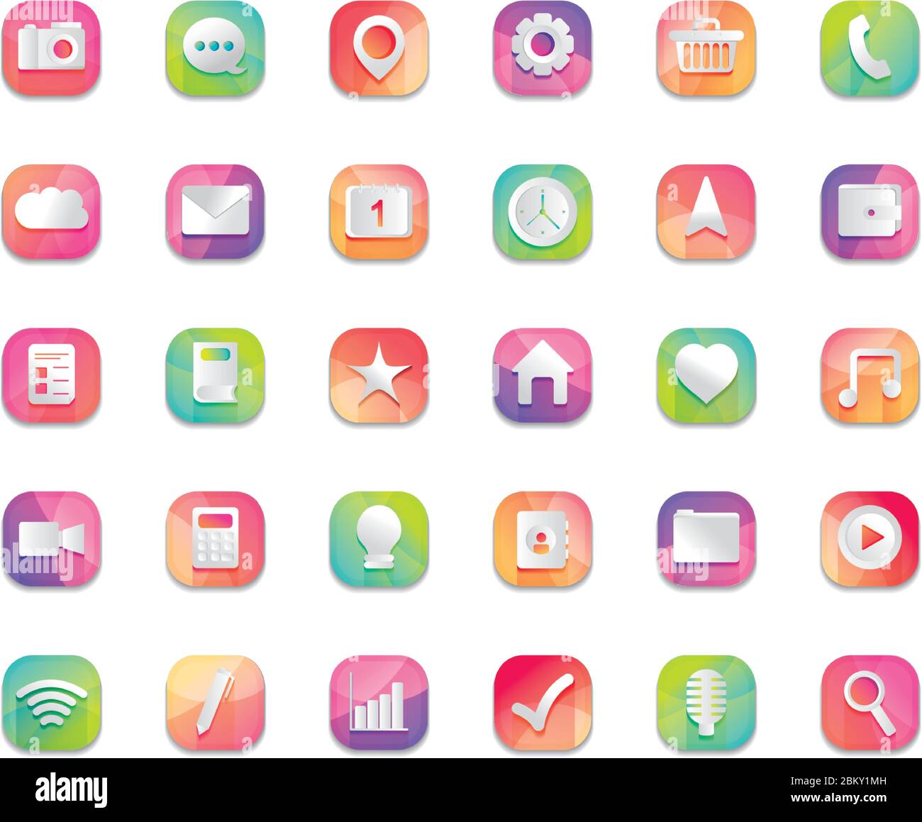 mobile, web, app buttons icon set over white background, detailed ...