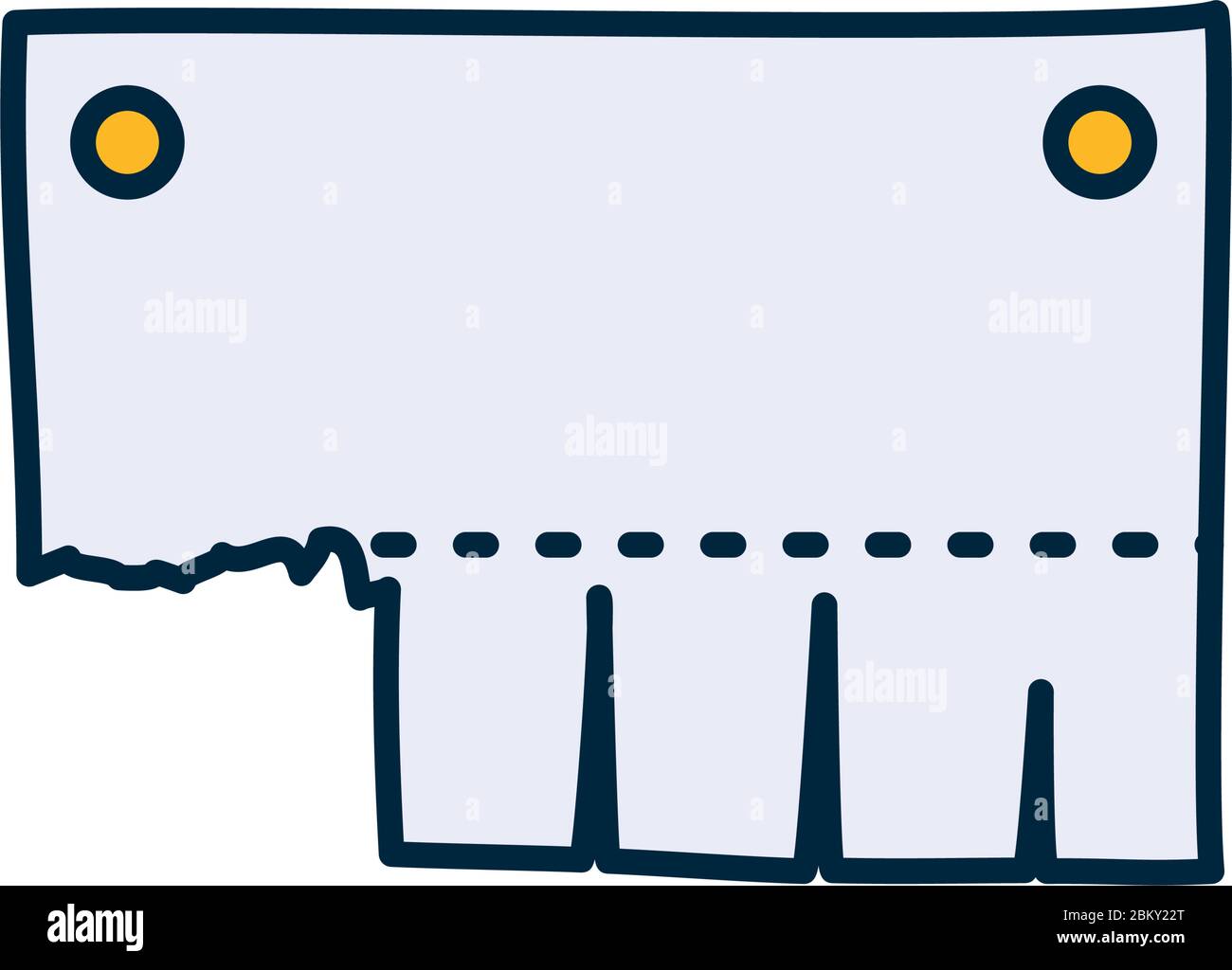 Blank paper with tear off tabs over white background, line and fill ...