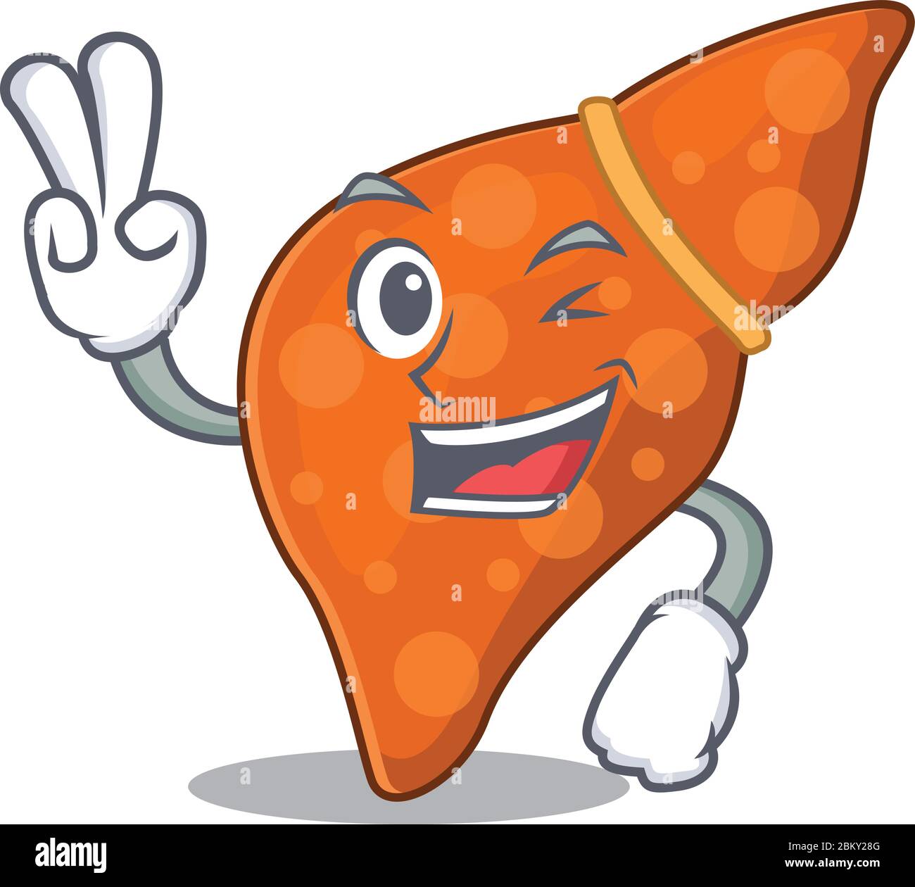 Happy human hepatic liver cartoon design concept with two fingers Stock ...