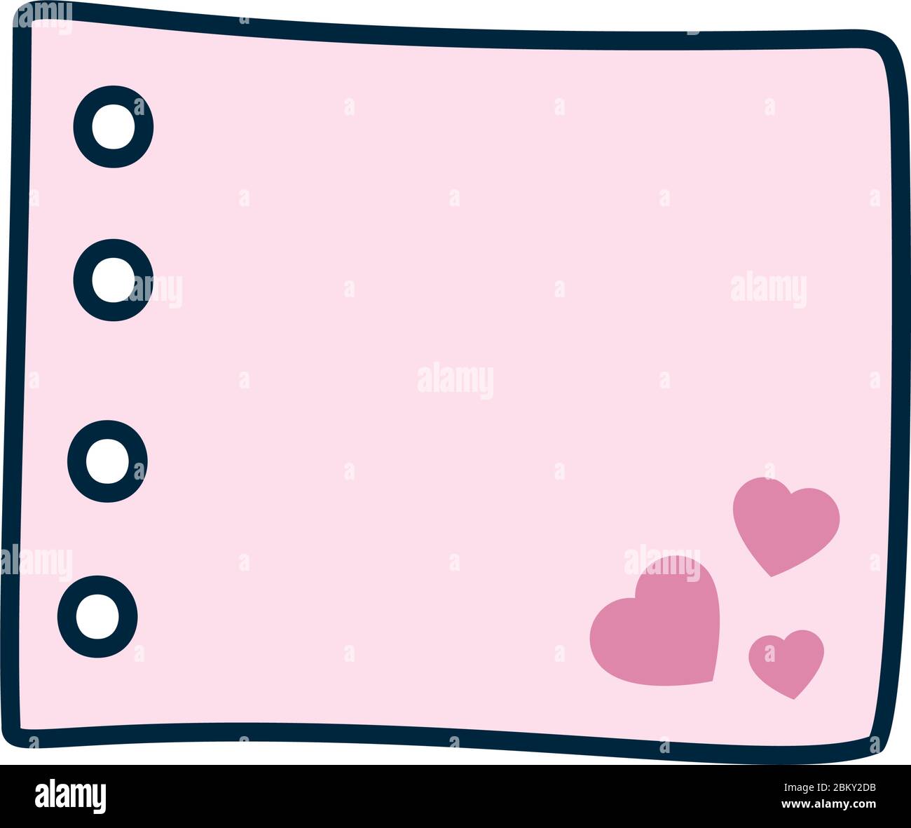 notepad page with hearts in the low corner over white background, line ...