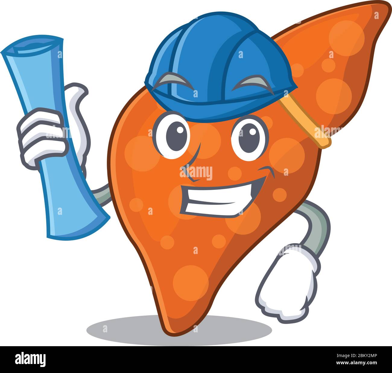 Cartoon character of human hepatic liver brainy Architect with blue ...